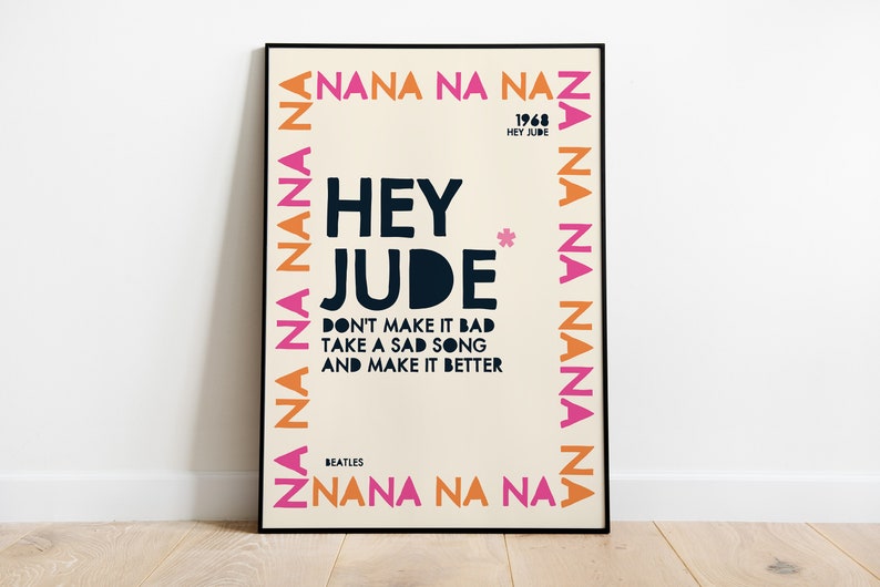 Beatles Hey Jude Lyrics Print: Bohemian Wall Art (digital Download, PDF ...