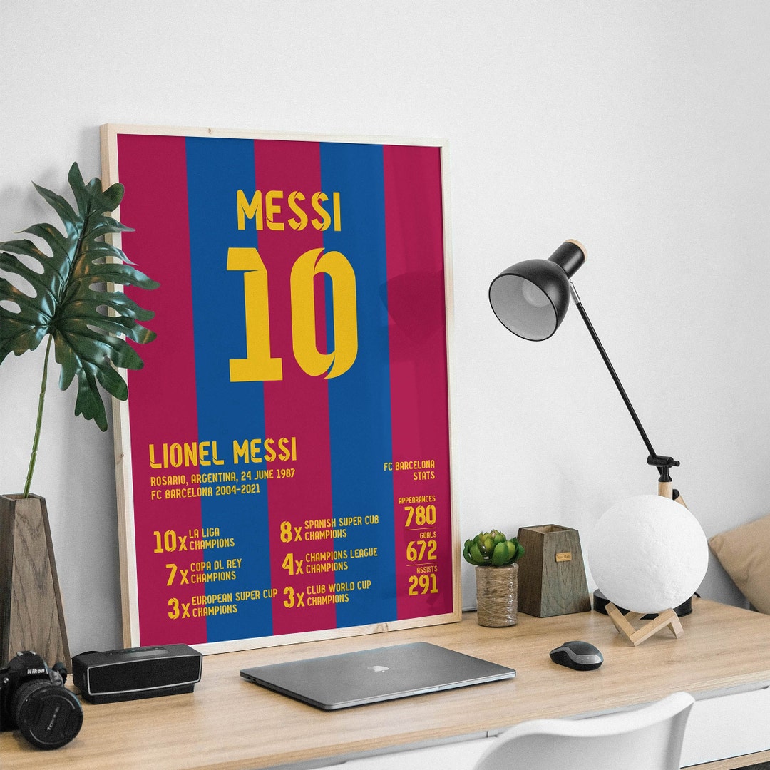 Lionel Messi FC Barcelona Stats Football Print, Messi Digital Print ...