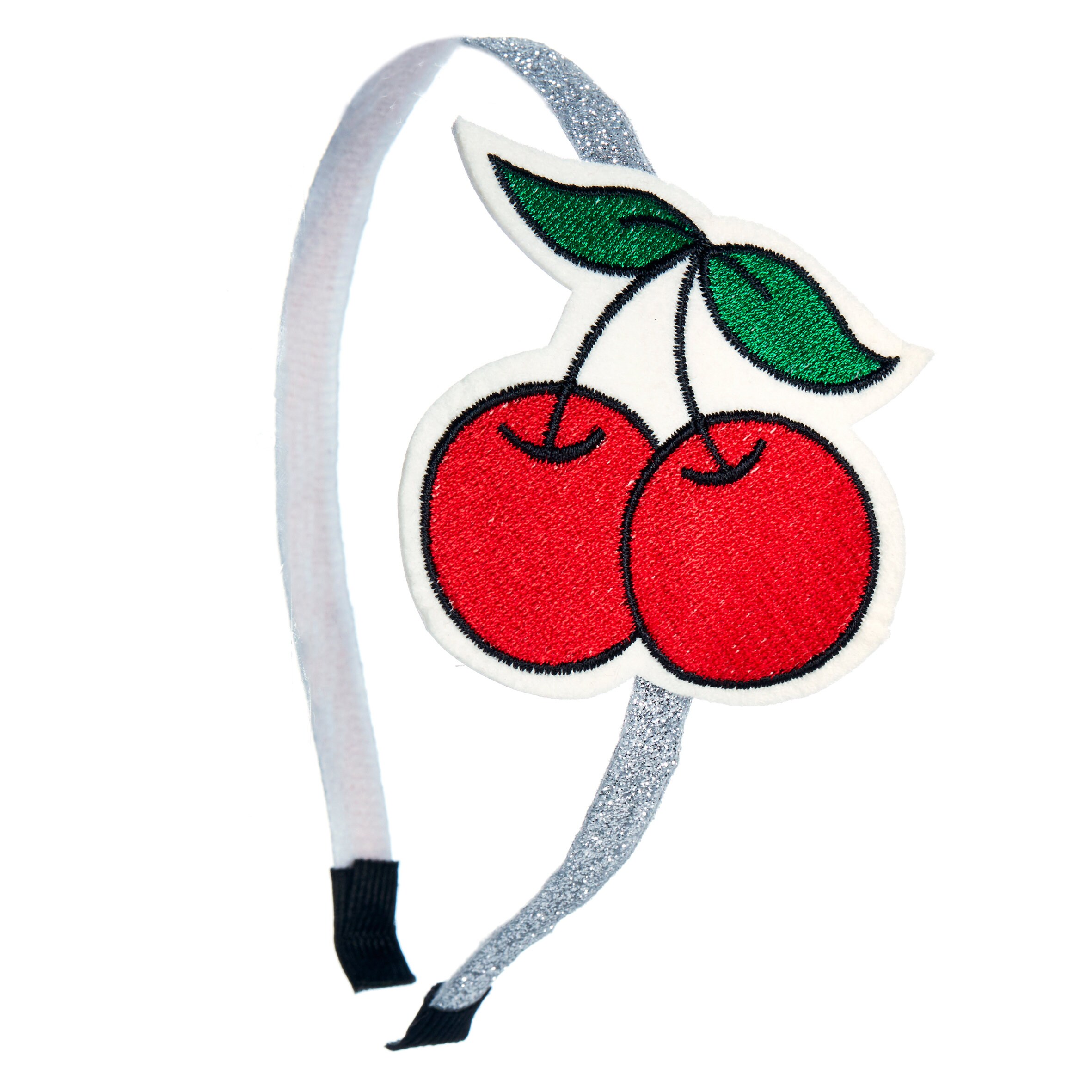 Girls Cherry Glitter Headband, Beaded Cherry Metallic Snap Hair Clip ...