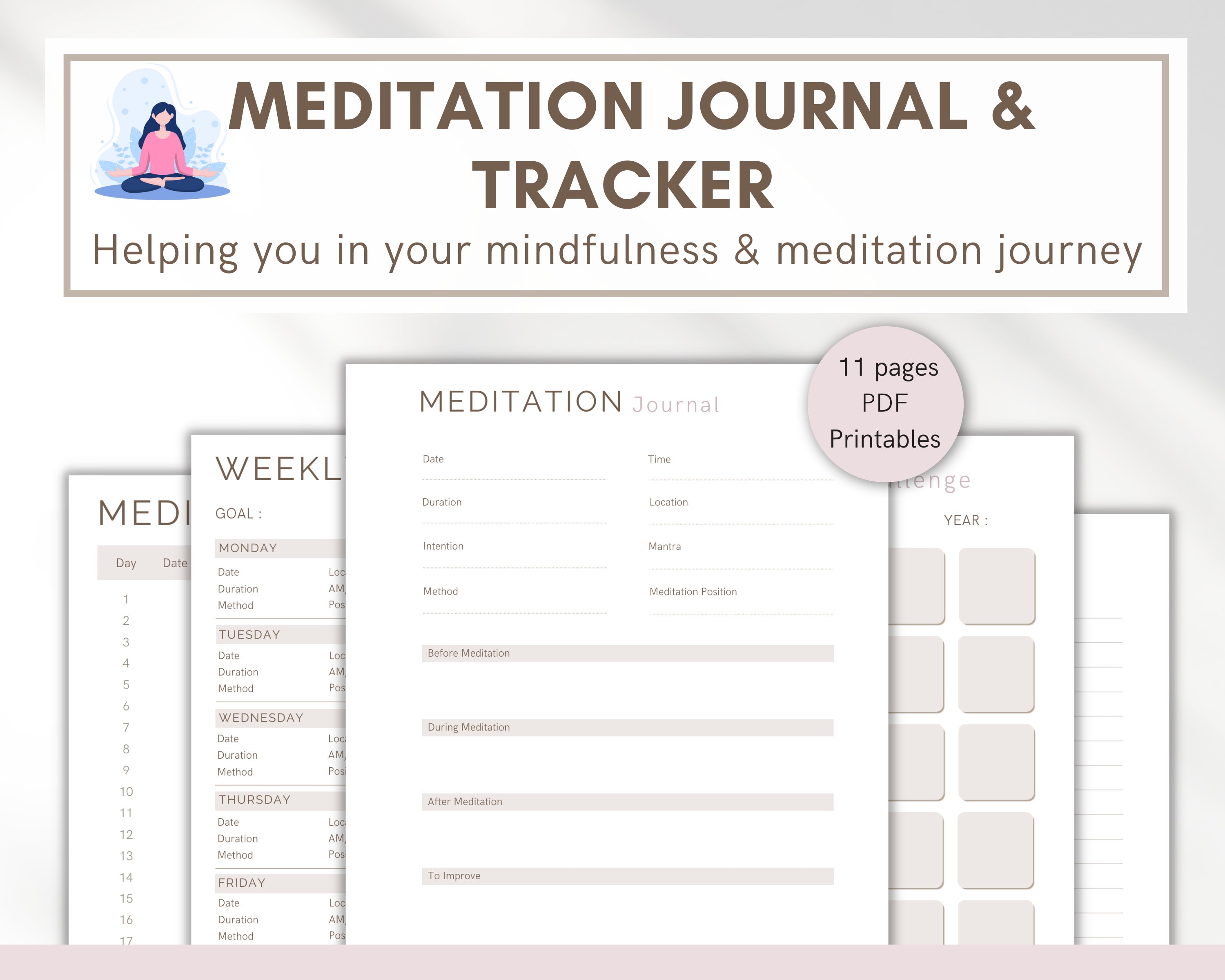 Meditation Tracker and Meditation Journal for Self Care, Wellness and ...
