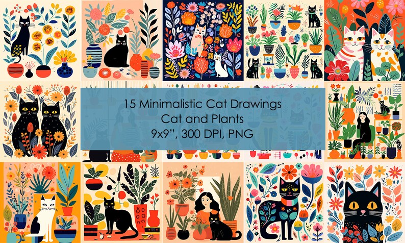 15 Minimalistic Cat Drawings - Etsy