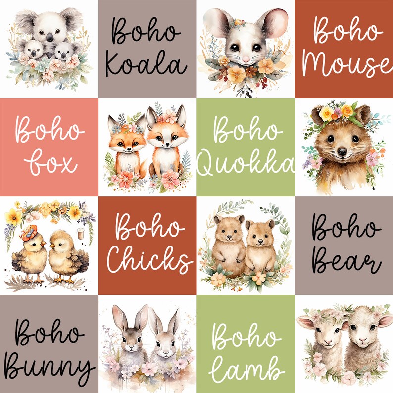 Boho Critters: Enchanting Watercolor Adorable Animal Portraits - Etsy