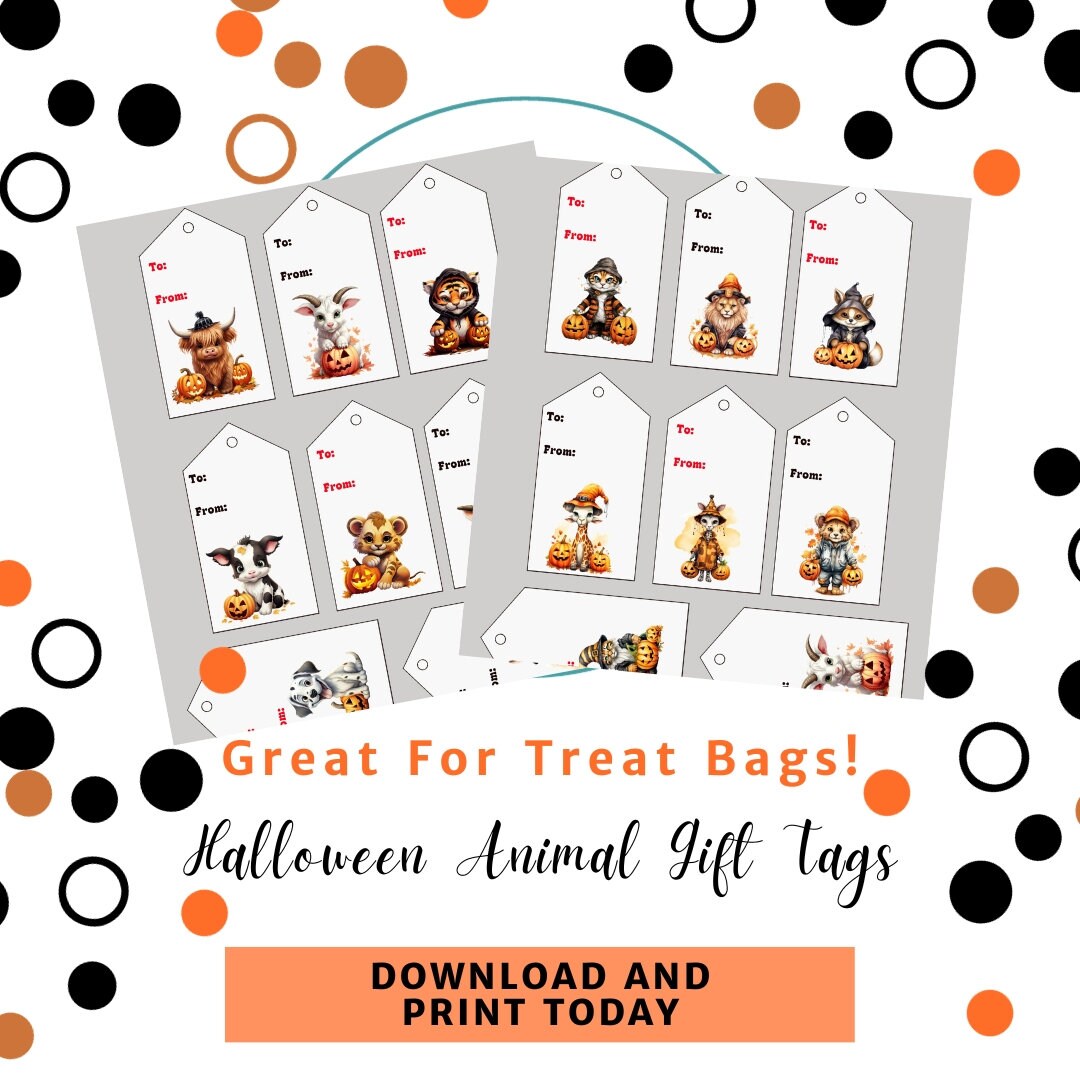 Printable Halloween Animal Gift Tags Halloween Animal Hang - Etsy