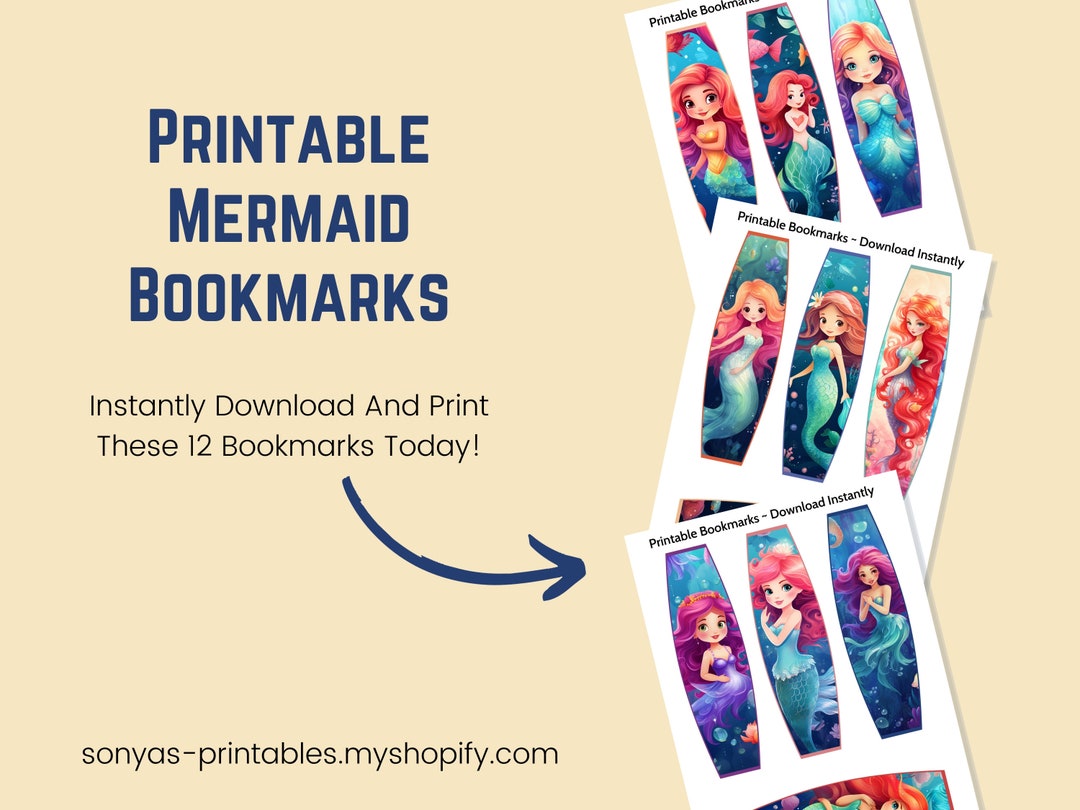 12 Printable Mermaid Bookmarks | Set of Mermaid Bookmarks | Mermaid ...