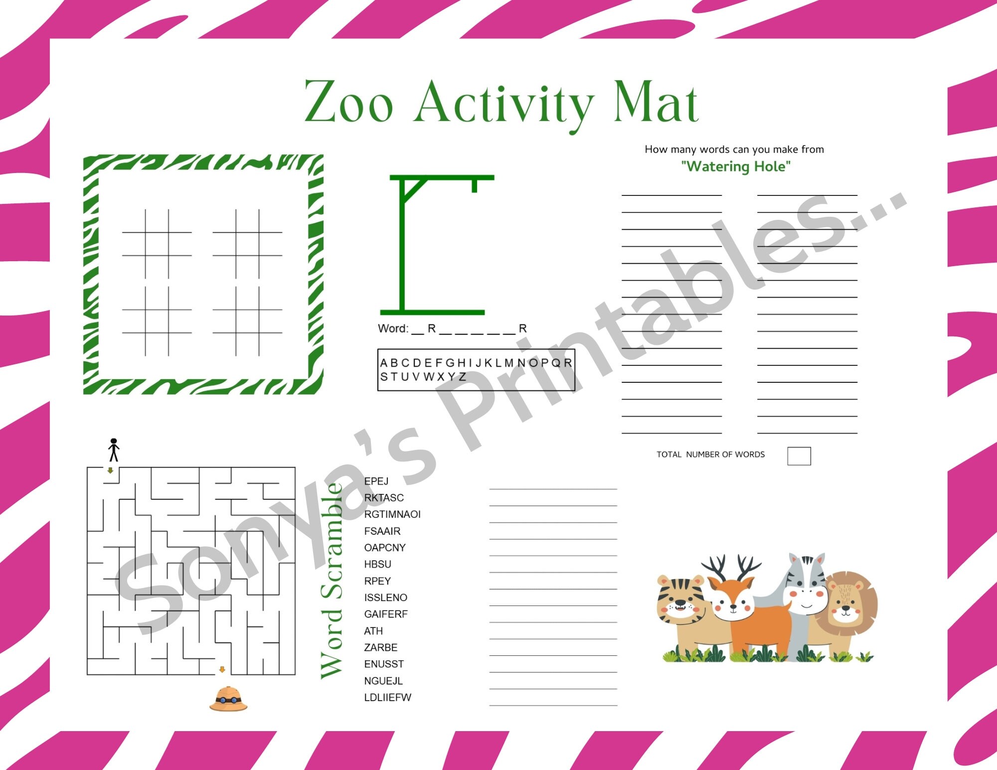 Printable Zoo Activity Mat Zoo Placemat Zoo Busy Mat - Etsy
