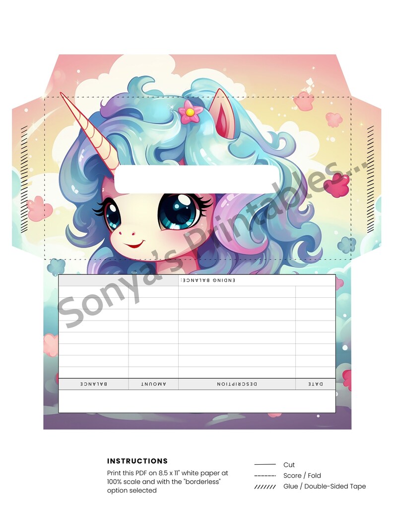 10 Printable Unicorn Cash Envelopes With Budget Tracker Unicorn Lovers Cash Stuffing Envie With ...