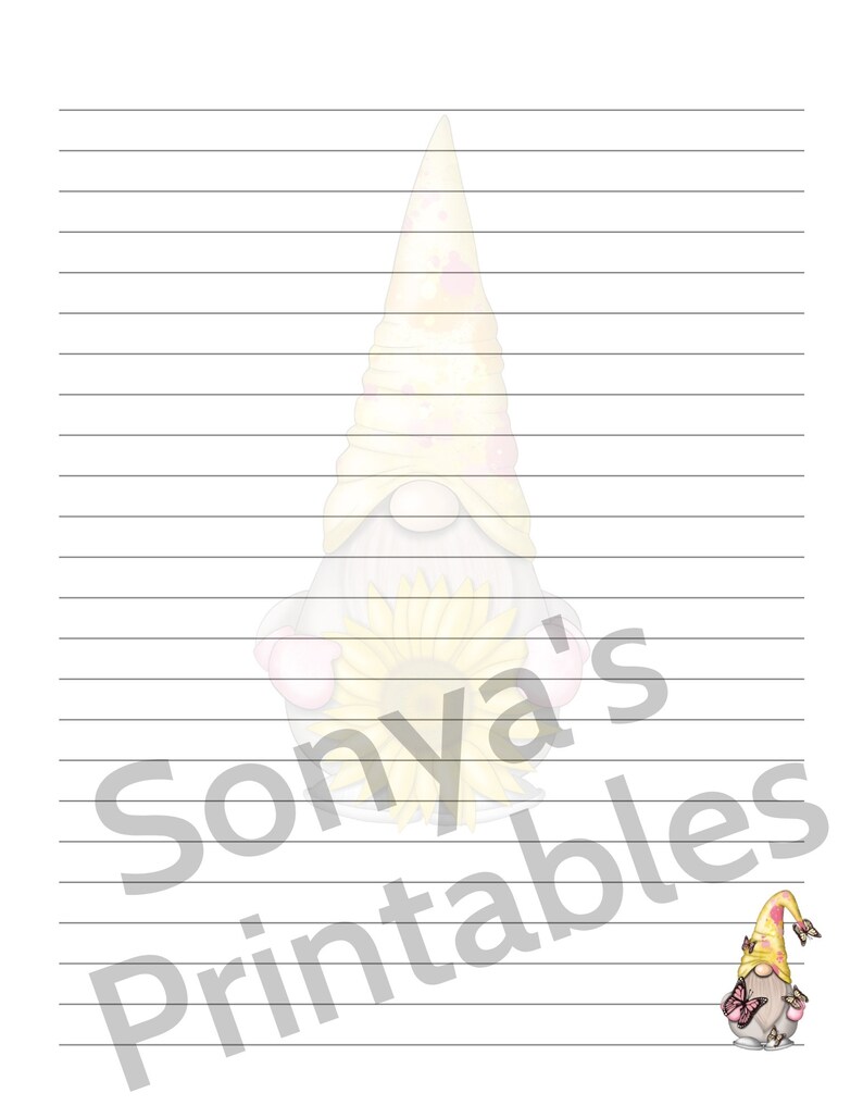 Summer Gnome Stationery | Printable Gnome Note Paper | Gnome Stationery ...