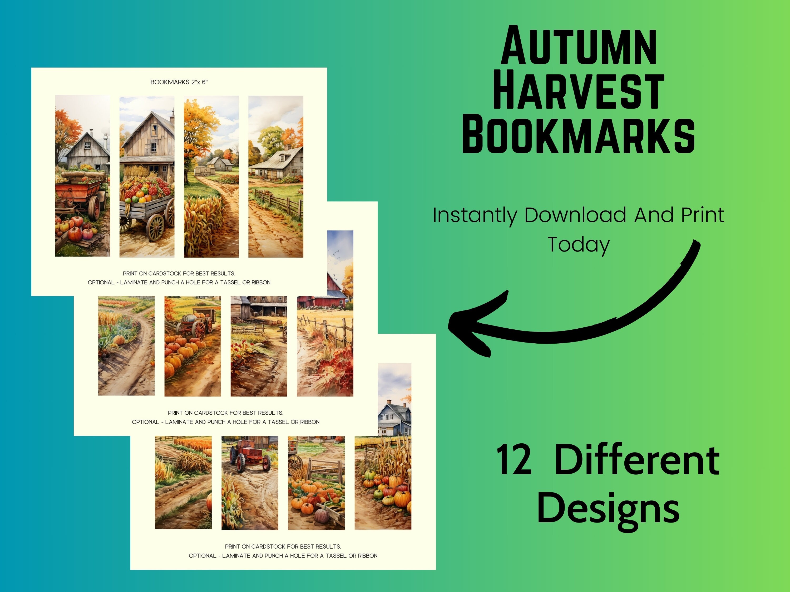 Autumn Harvest Bookmarks Printable Country Life Bookmarks Autumn ...
