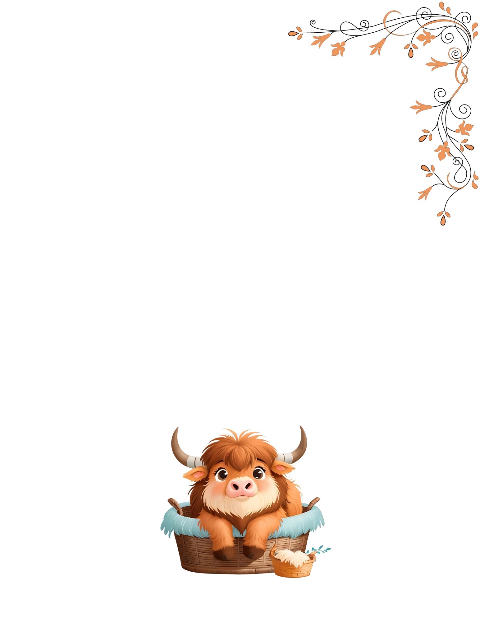 Baby Highland Cow in A Basket Stationery Highland Cow Writing Paper ...