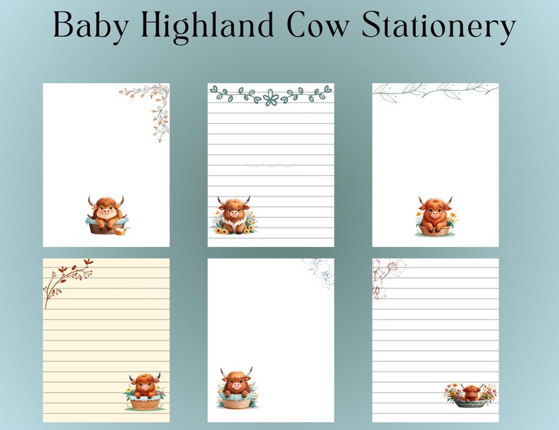 Baby Highland Cow in A Basket Stationery | Highland Cow Writing Paper ...