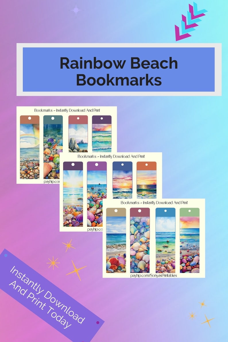 Rainbow Beach Bookmarks | Printable Rainbow Seashell Bookmarks ...