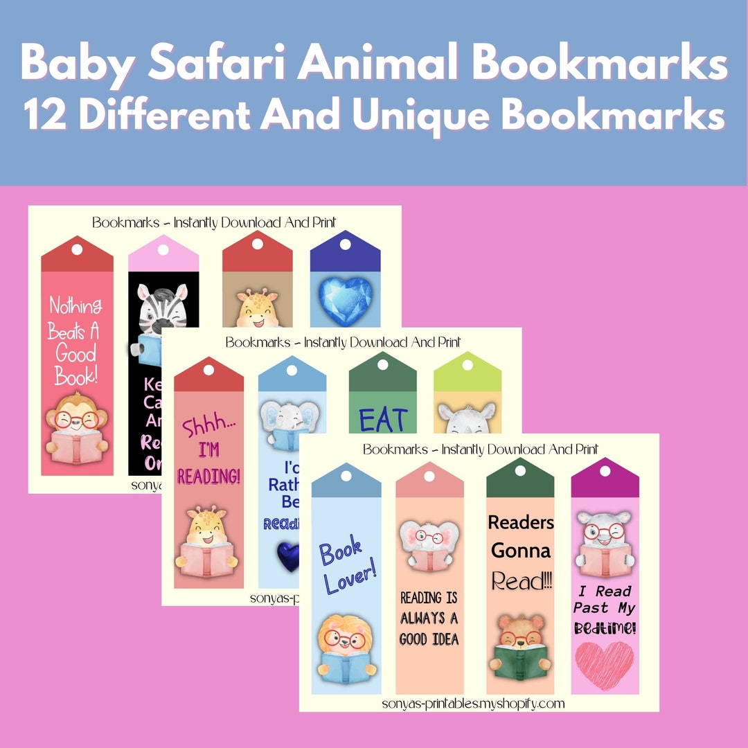 12 Baby Safari Animal Bookmarks | Unique Baby Animal Bookmarks ...