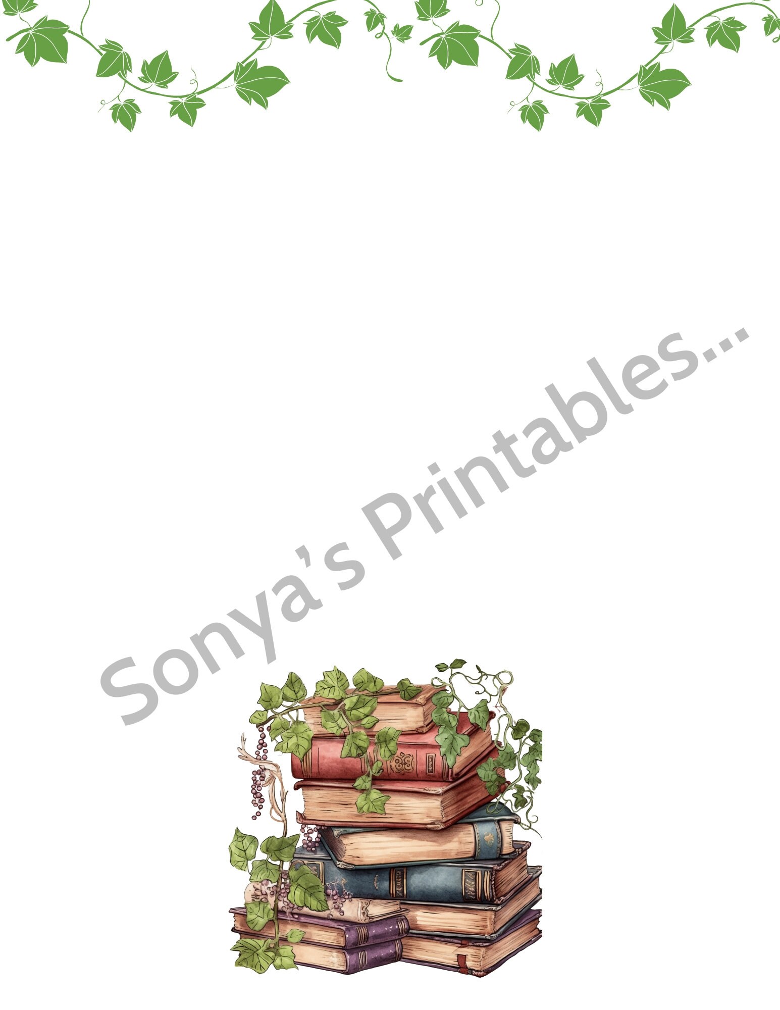 Old Books With Vines Printable Stationery Printable Note Paper Writing ...