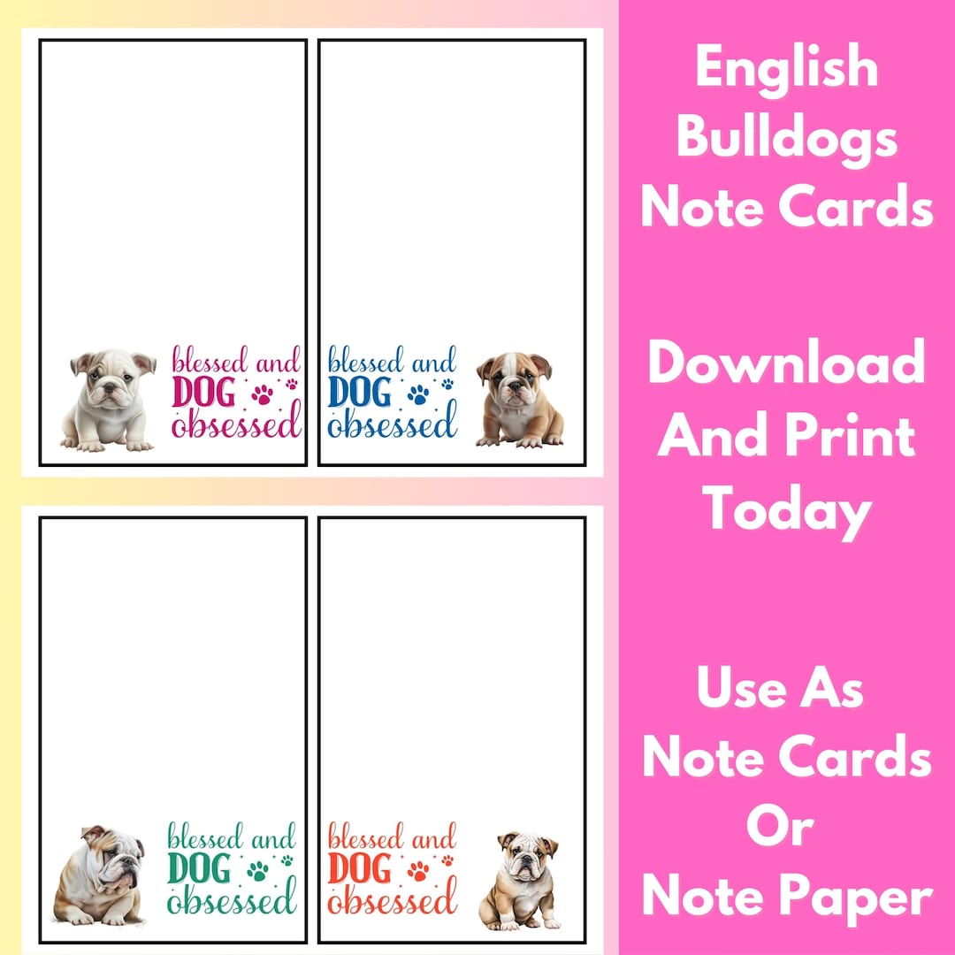 English Bulldog Note Cards | Printable Bulldog Notepaper | Dog Lovers ...