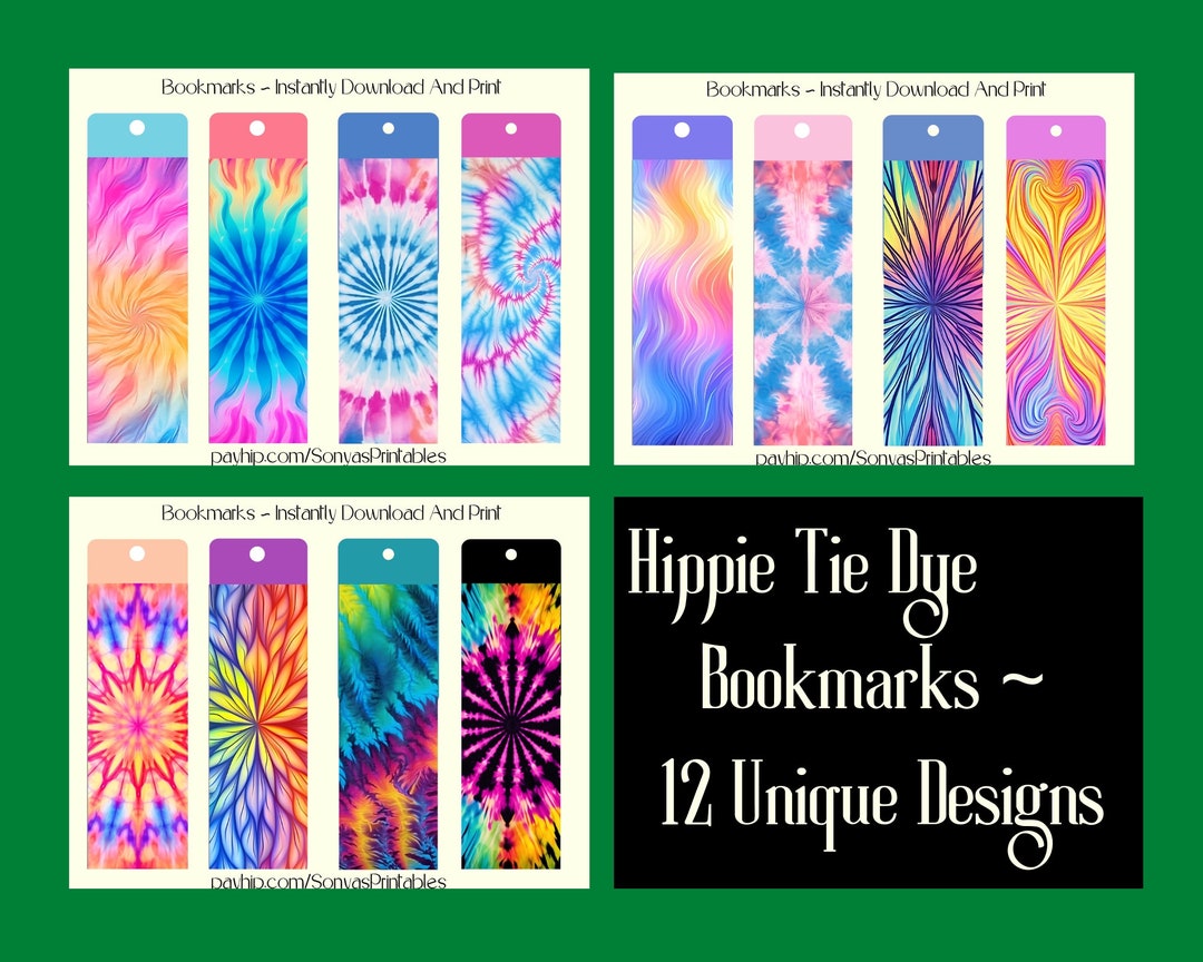Printable Hippie Tie Dye Bookmarks | Retro Tie Dye Bookmarks | Boho ...