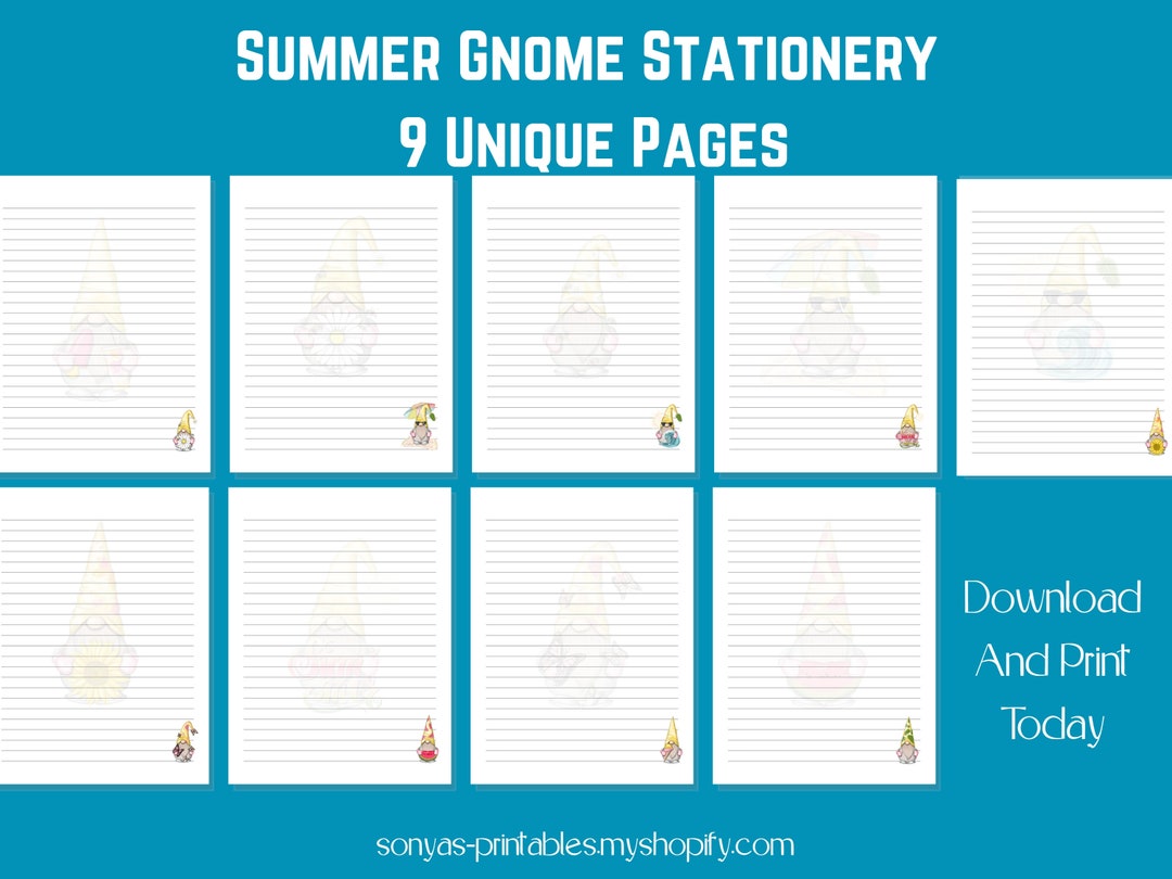 Summer Gnome Stationery | Printable Gnome Note Paper | Gnome Stationery ...