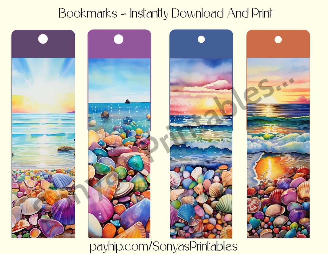 Rainbow Beach Bookmarks Printable Rainbow Seashell Bookmarks Rainbow ...