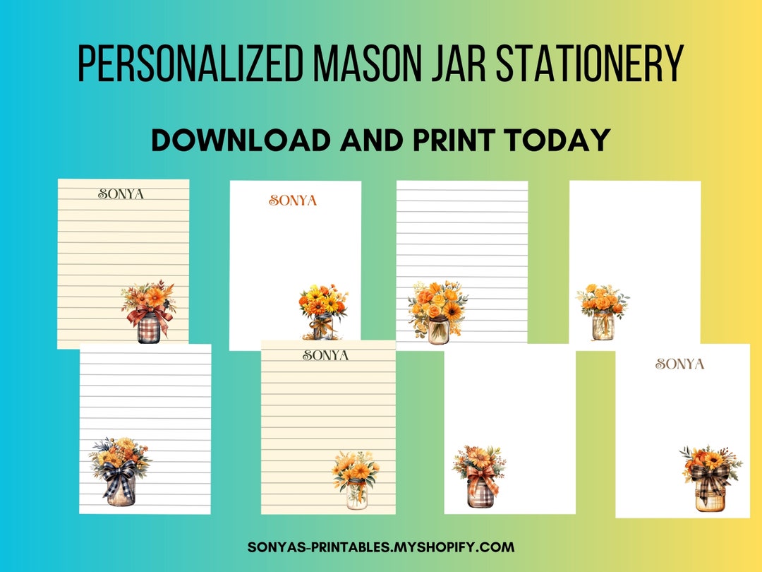 Printable Personalized Fall Mason Jar Stationery | Printable Fall ...