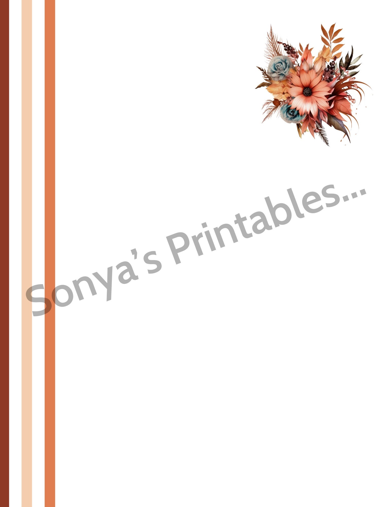 Personalized and Printable Boho Floral Stationery Boho Writing Paper ...