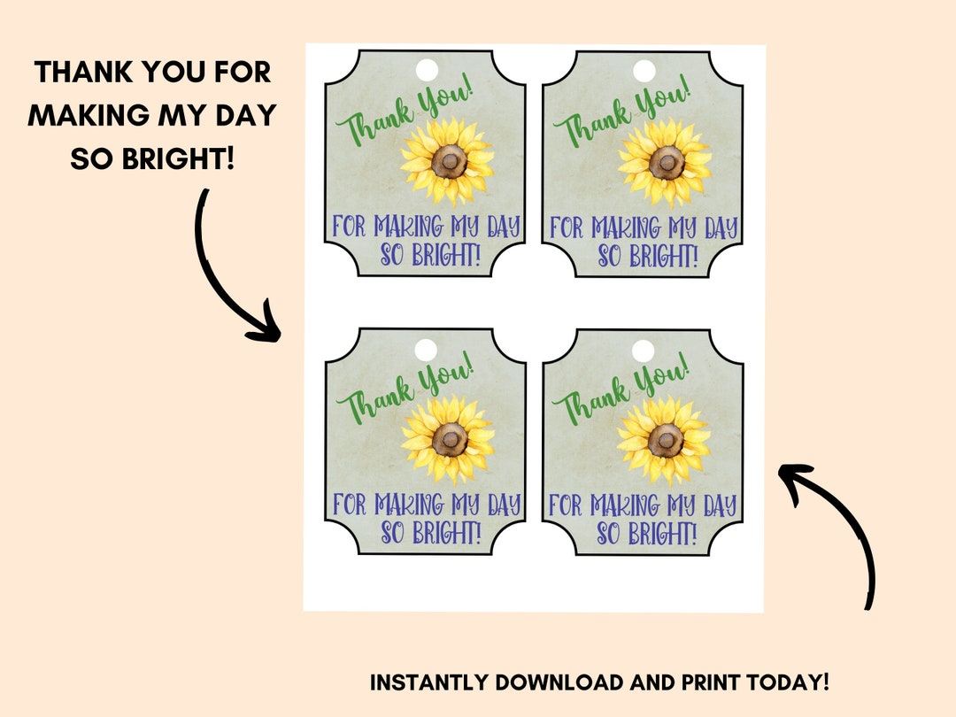 Printable Sunflower Thank You Gift Tags | Thank You Sunflower Hang Tags ...