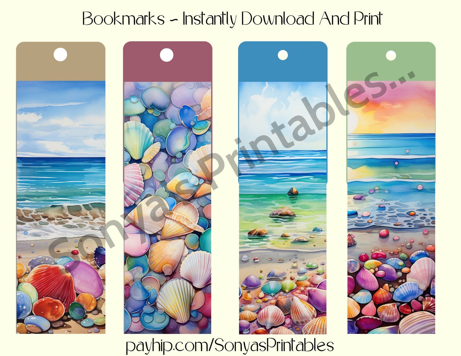 Rainbow Beach Bookmarks | Printable Rainbow Seashell Bookmarks ...