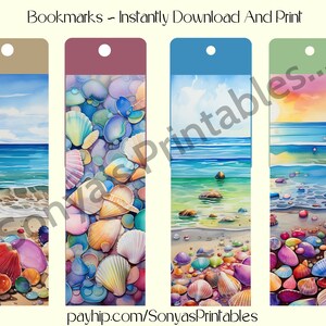 Rainbow Beach Bookmarks | Printable Rainbow Seashell Bookmarks ...