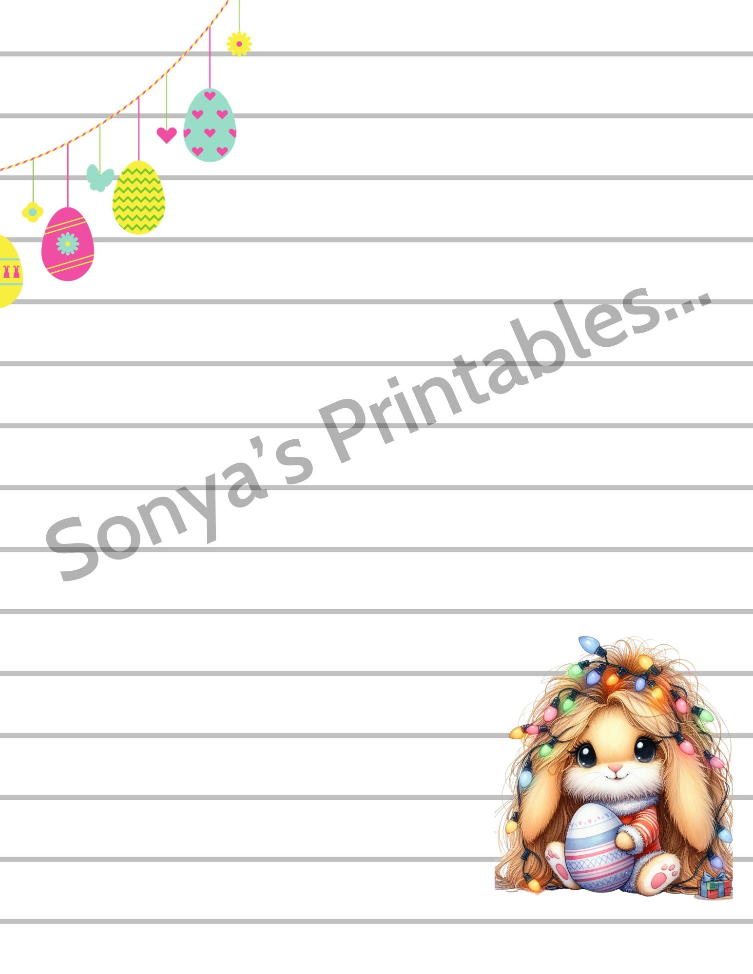 Whimsical Bunny With Lights Stationery Printable Easter Bunny Writing ...