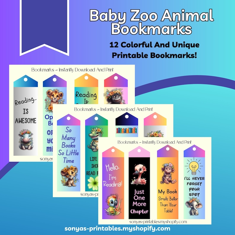 12 Printable Baby Zoo Animal Bookmarks | Unique Baby Animal Page ...
