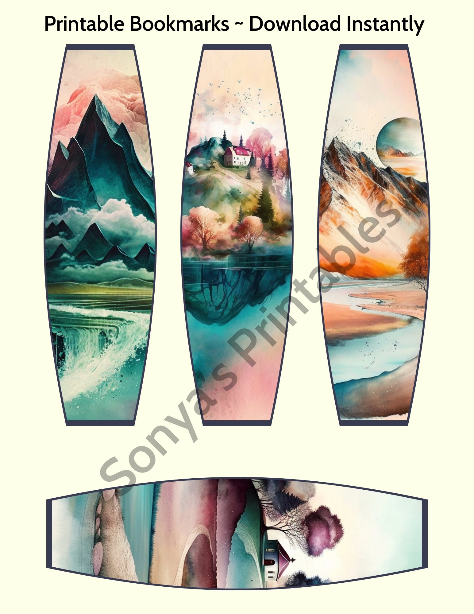 12 Pastel Landscape Bookmarks Printable Landscape Bookmarks Pastel ...