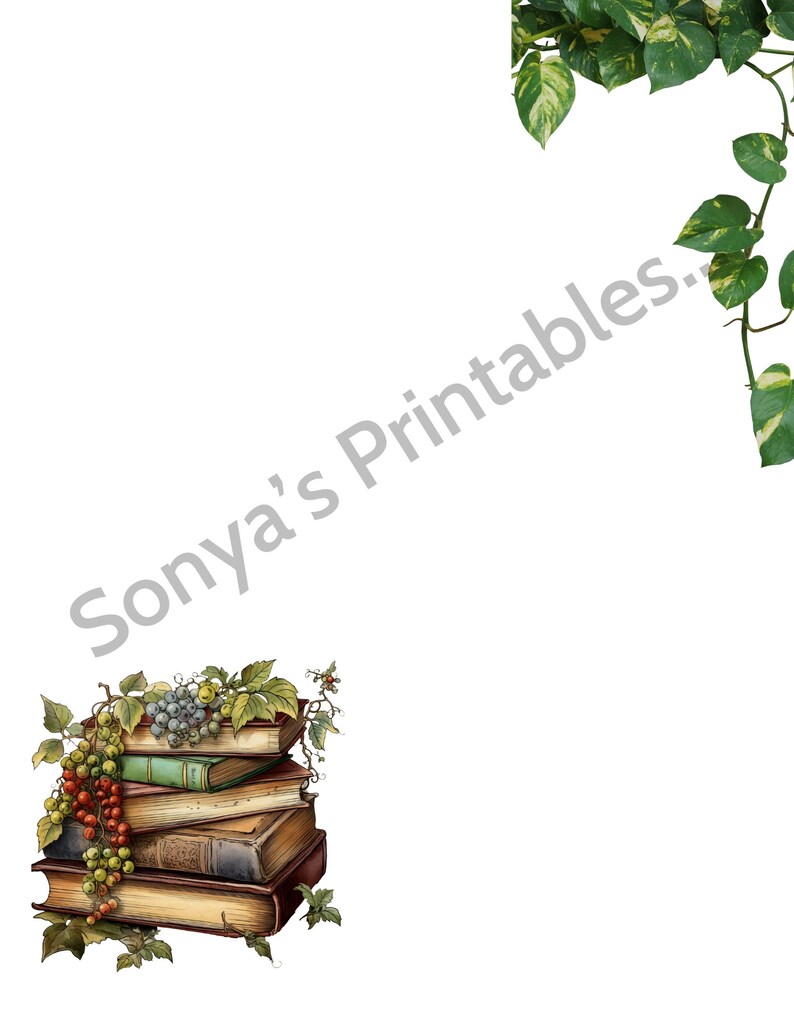 Old Books With Vines Printable Stationery Printable Note Paper Writing ...