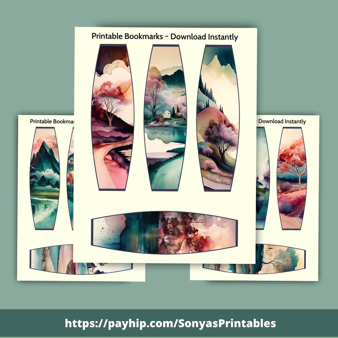 12 Pastel Landscape Bookmarks | Printable Landscape Bookmarks | Pastel ...