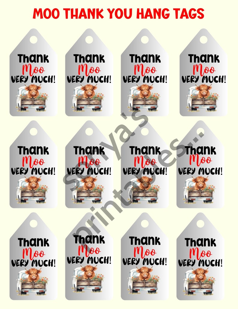 Printable Thank You "moo" Very Much Hang Tags | Moo Thank You Gift Tags ...