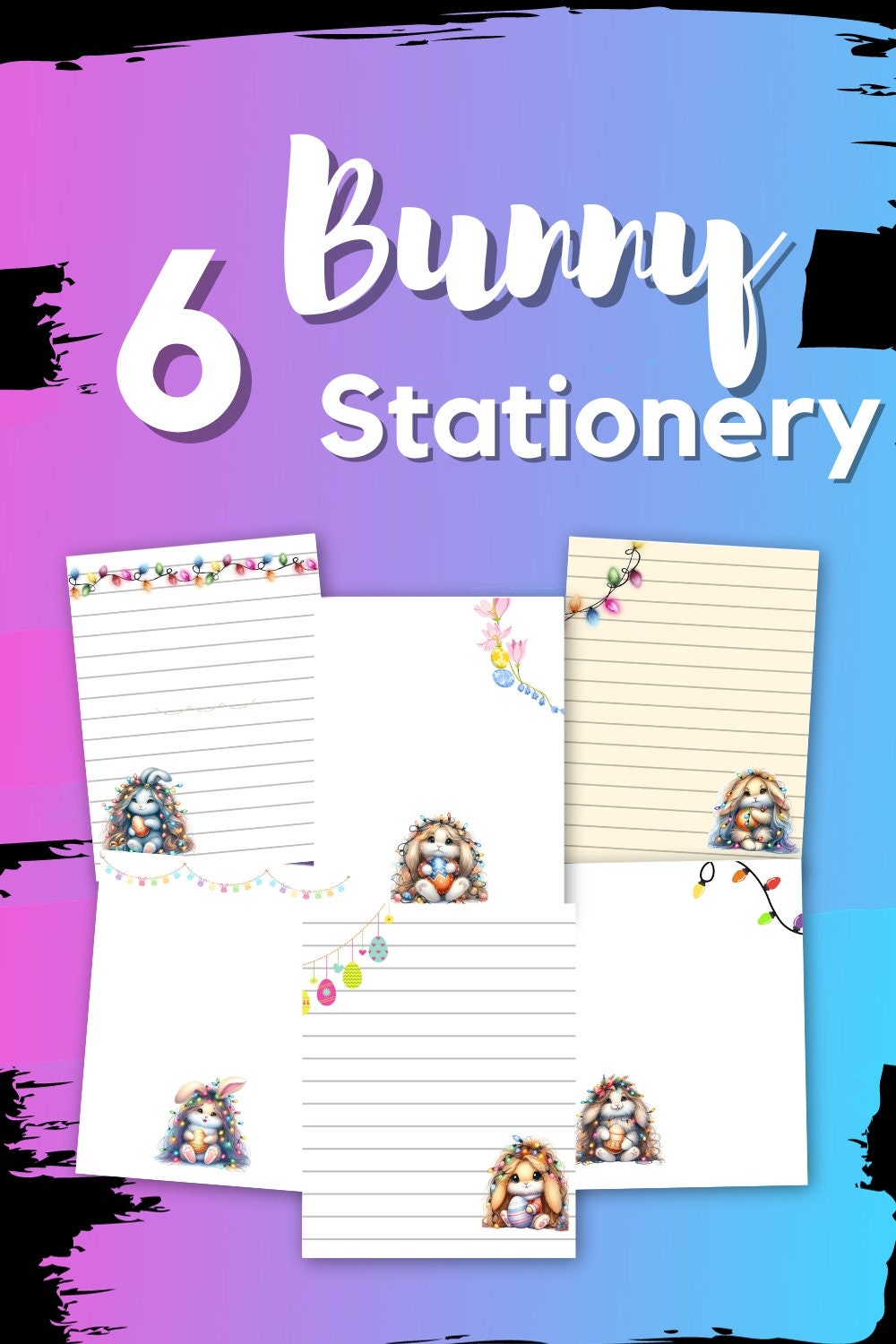 Whimsical Bunny With Lights Stationery | Printable Easter Bunny Writing ...