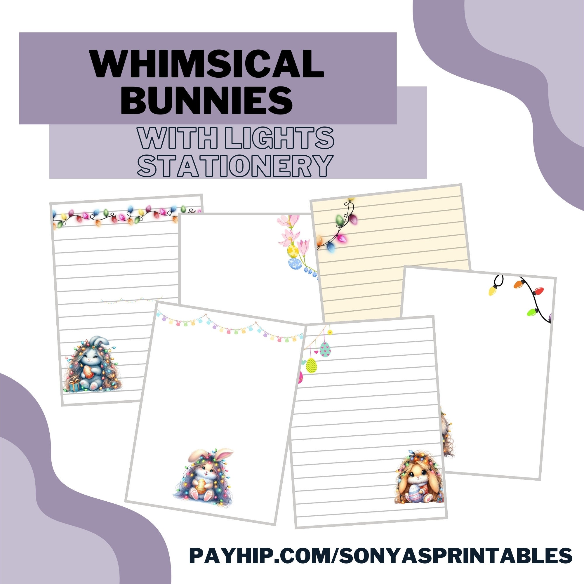 Whimsical Bunny With Lights Stationery | Printable Easter Bunny Writing ...