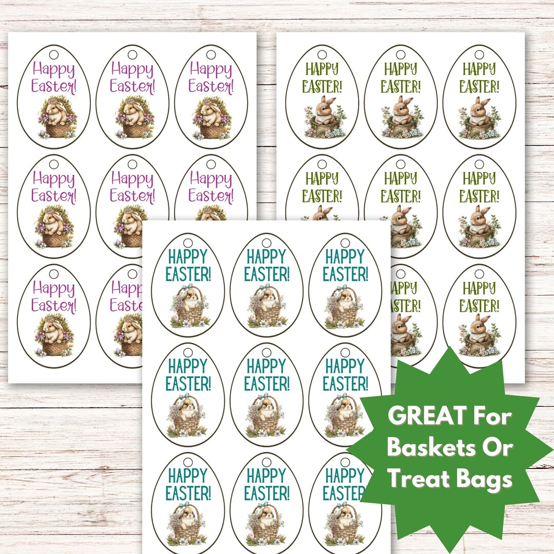 Happy Easter Treat Bag Labels | Easter Basket Tags | Easter Favor Bag ...