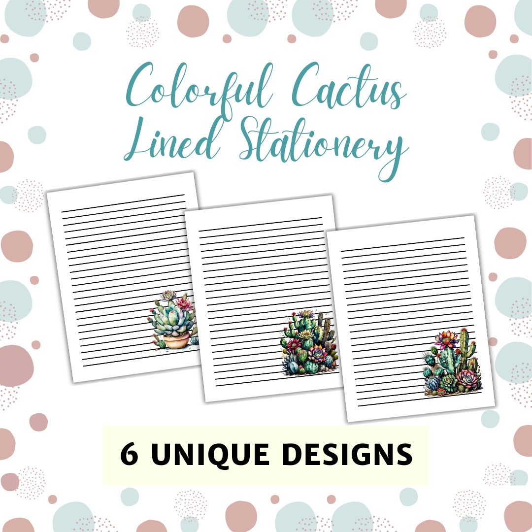 Printable Colorful Cactus Lined Stationery Cactus Writing Paper Cactus ...