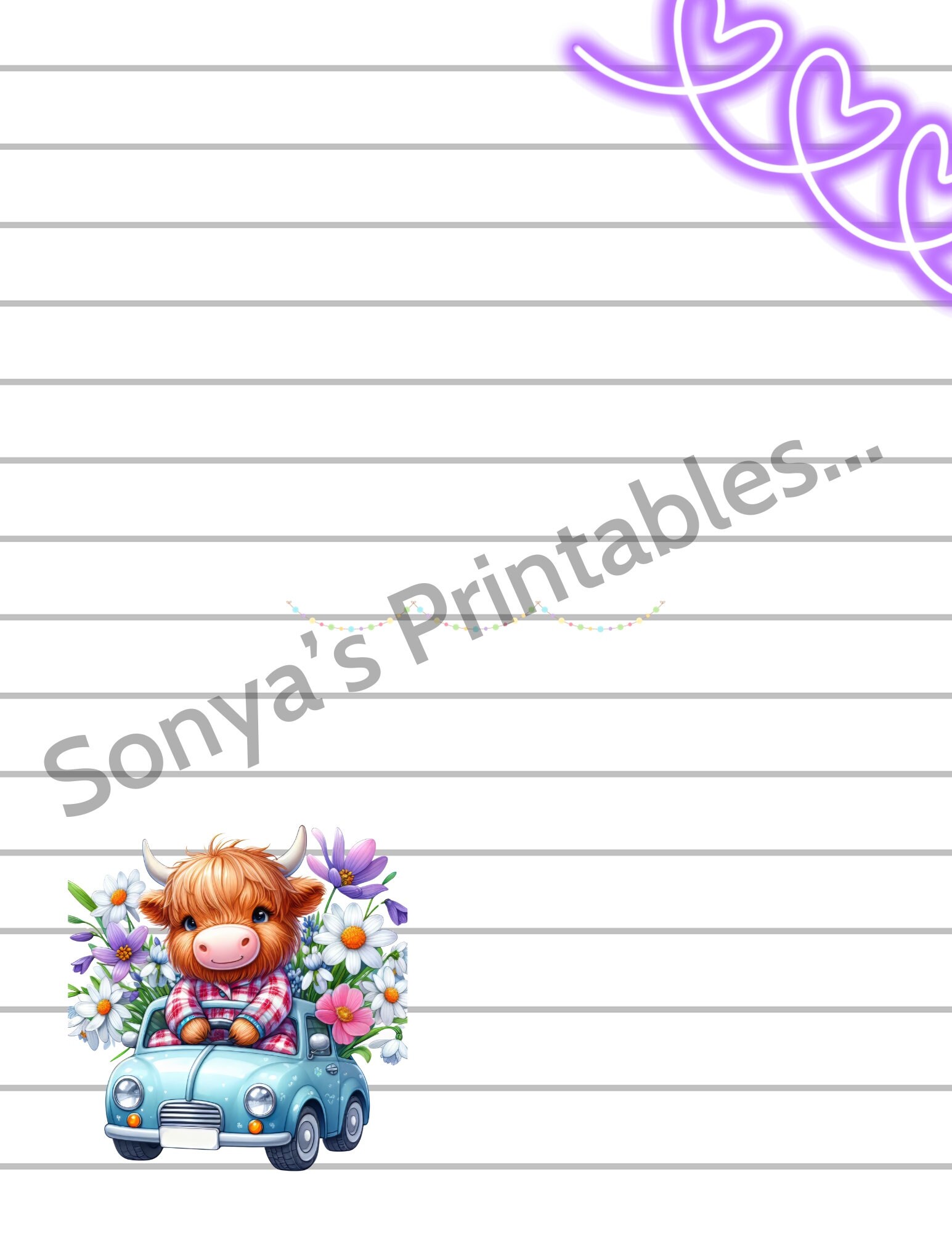 Valentine Highland Cow Stationery | Printable Highland Cow Writing ...