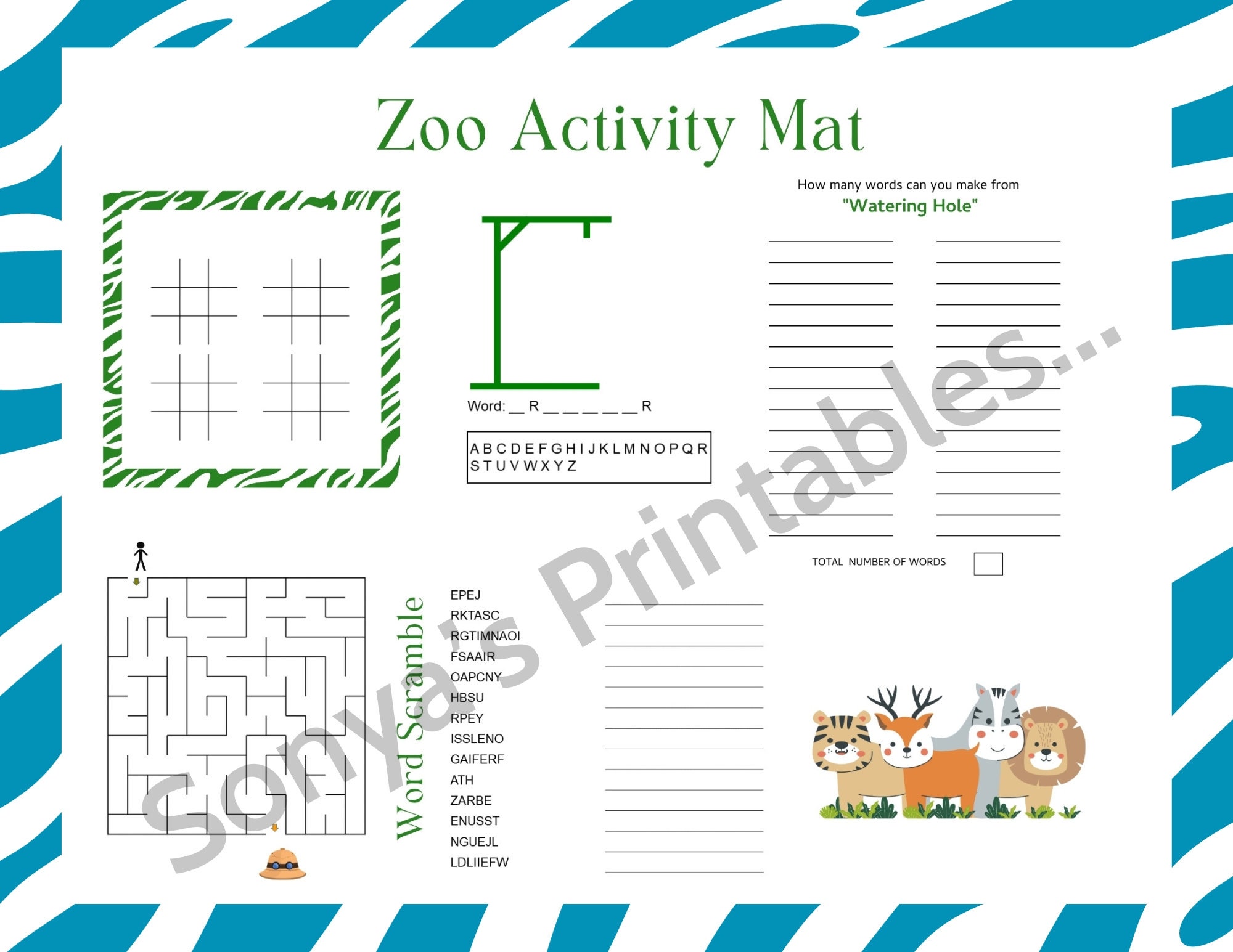 Printable Zoo Activity Mat Zoo Placemat Zoo Busy Mat - Etsy