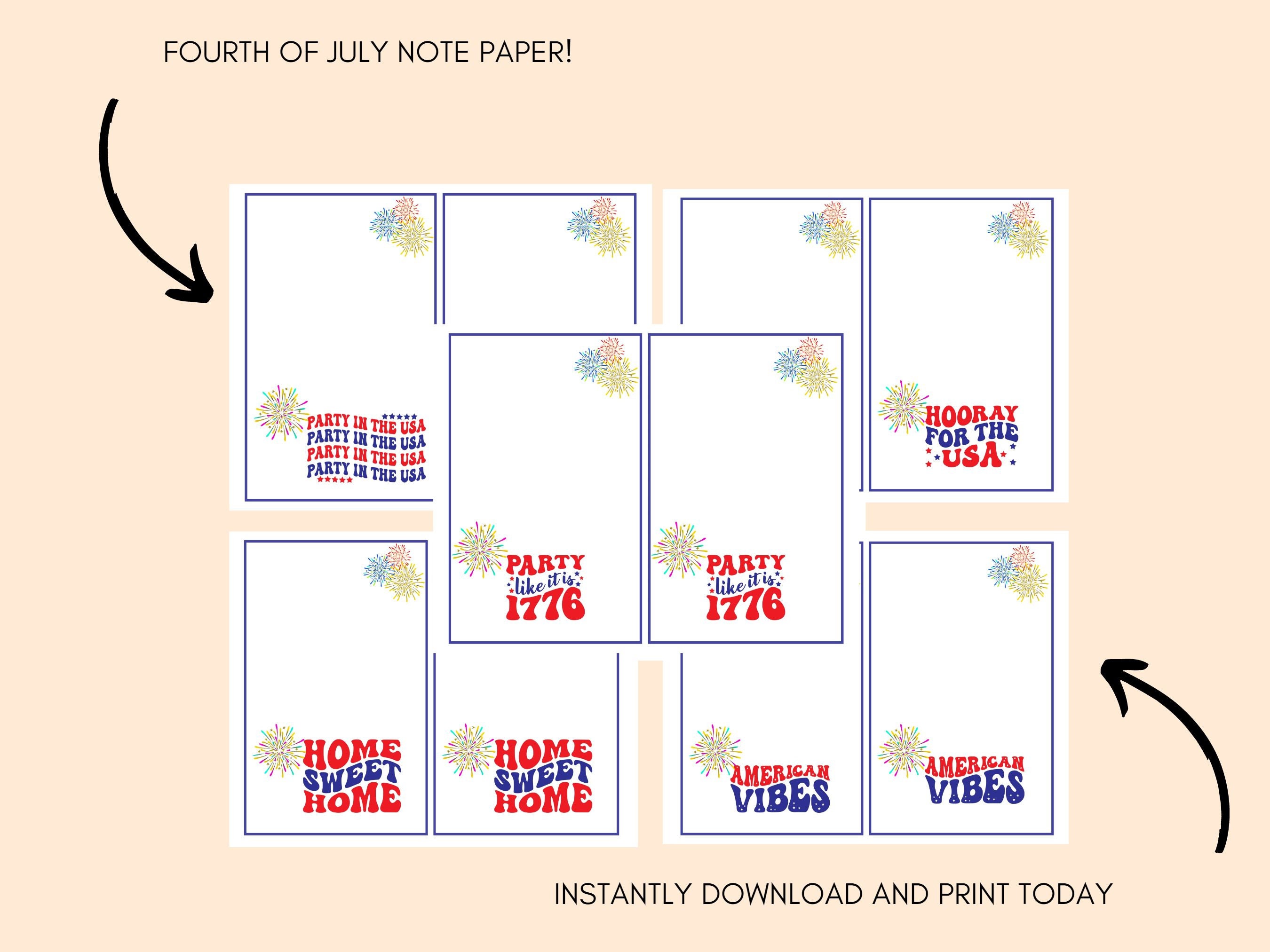 10 Blank Fourth of July Note Cards Printable 4th of July Note Cards ...