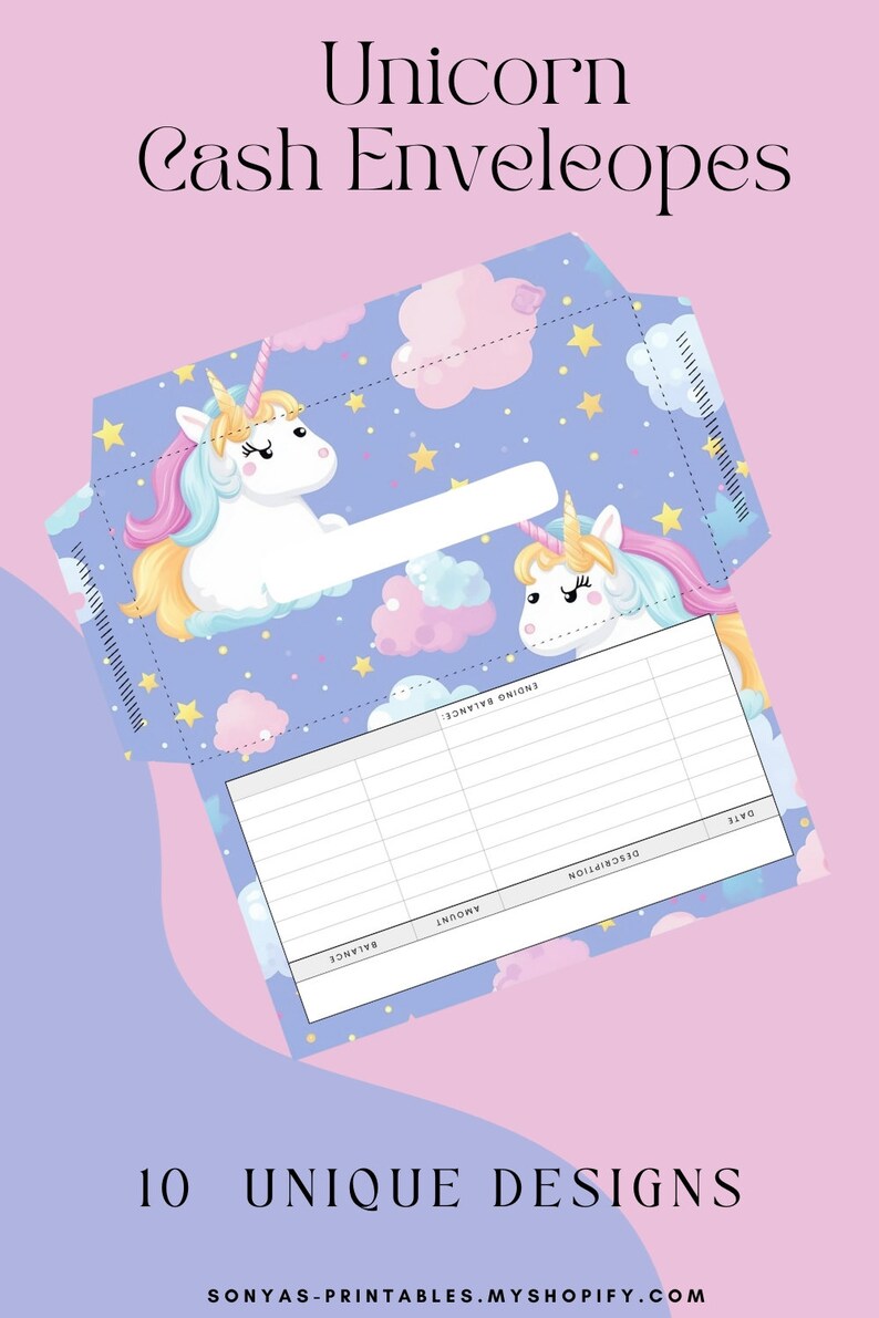 10 Printable Unicorn Cash Envelopes With Budget Tracker Unicorn Lovers Cash Stuffing Envie With ...