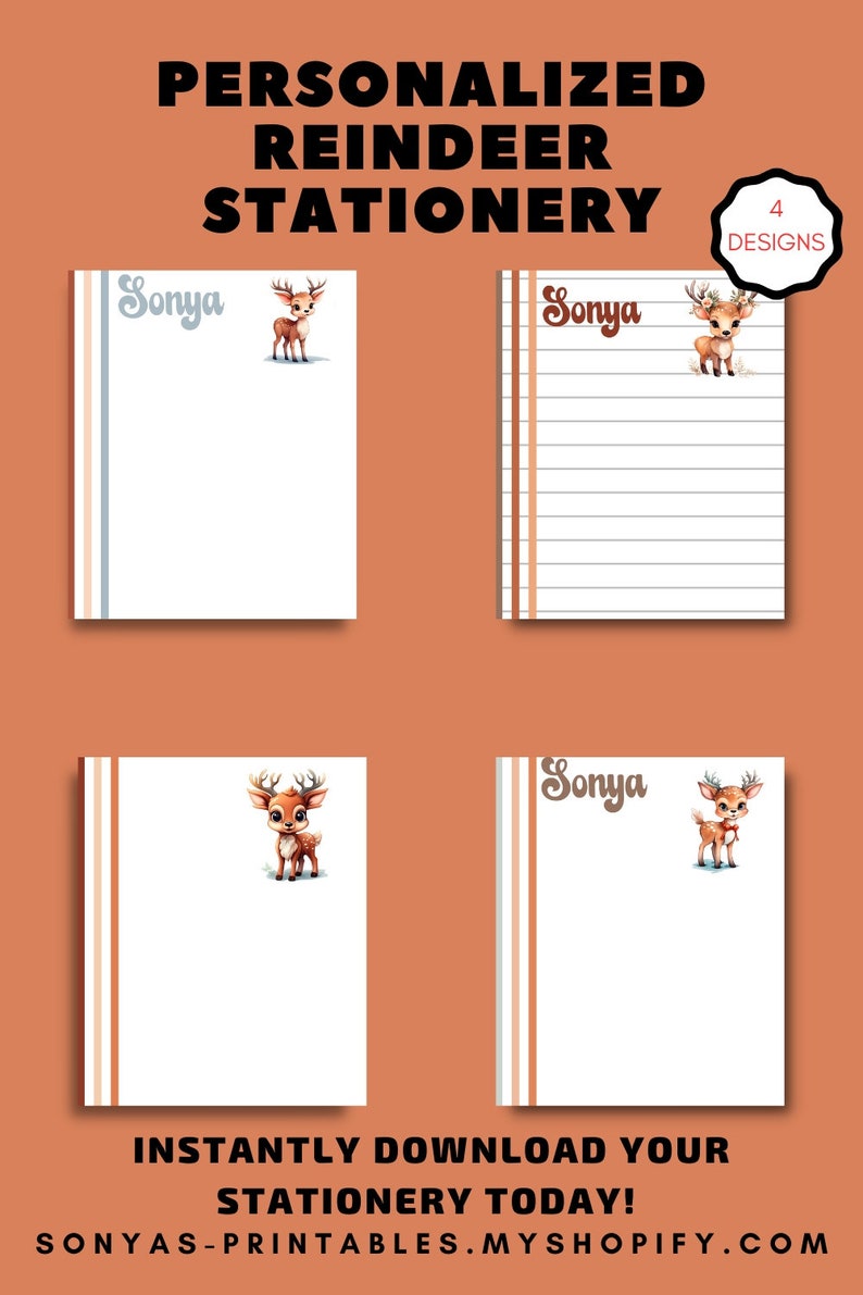 Personalized and Printable Reindeer Stationery Personalized Reindeer ...