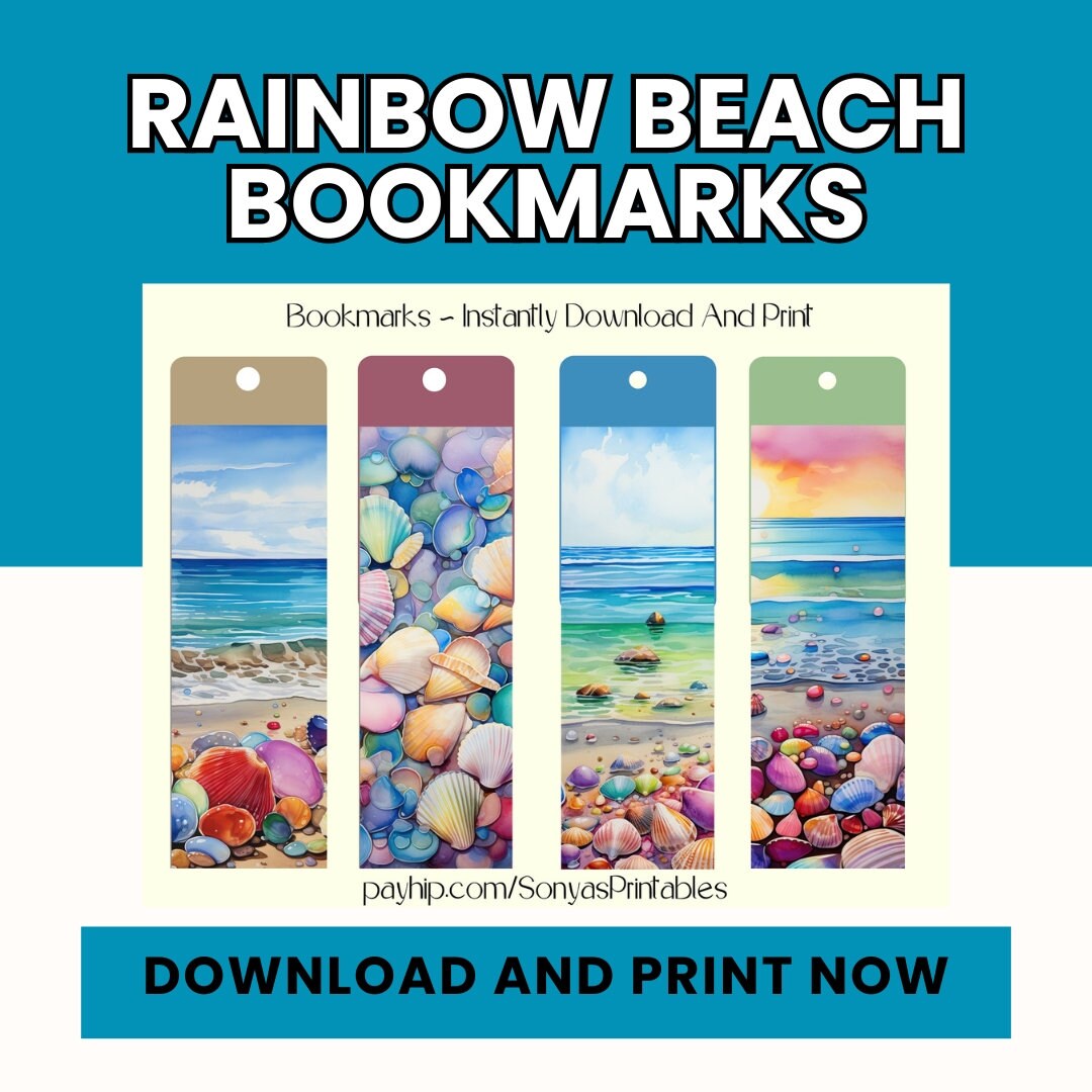 Rainbow Beach Bookmarks | Printable Rainbow Seashell Bookmarks ...