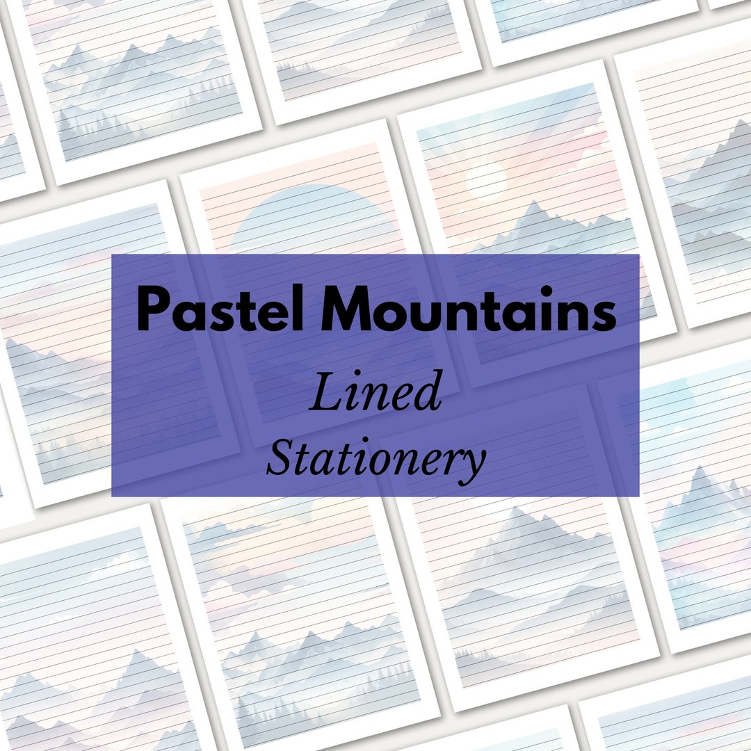 Pastel Mountains Lined Stationery Printable Pastel Mountain Writing ...