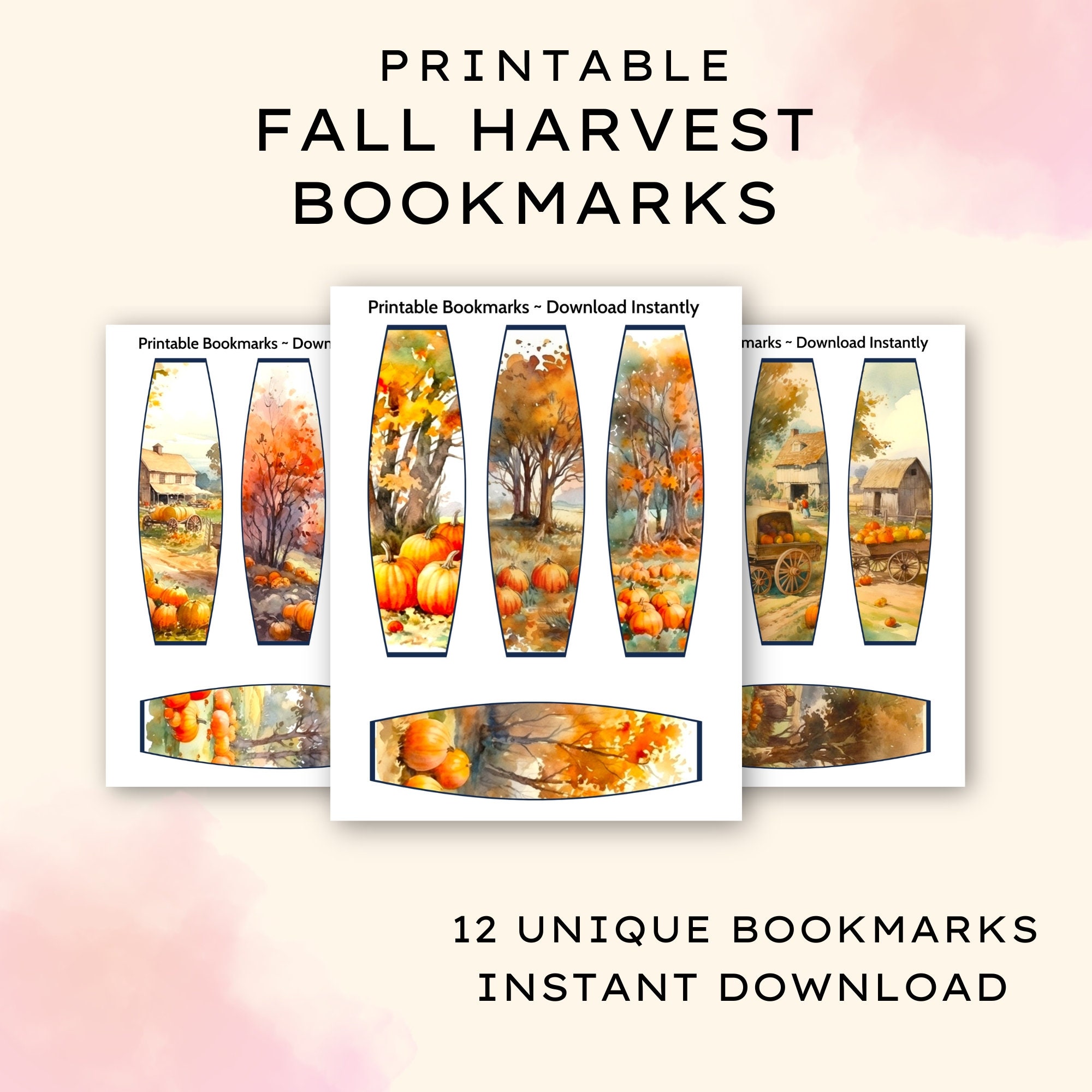 12 Printable Fall Harvest Bookmarks Fall Harvest Bookmarks Printable ...