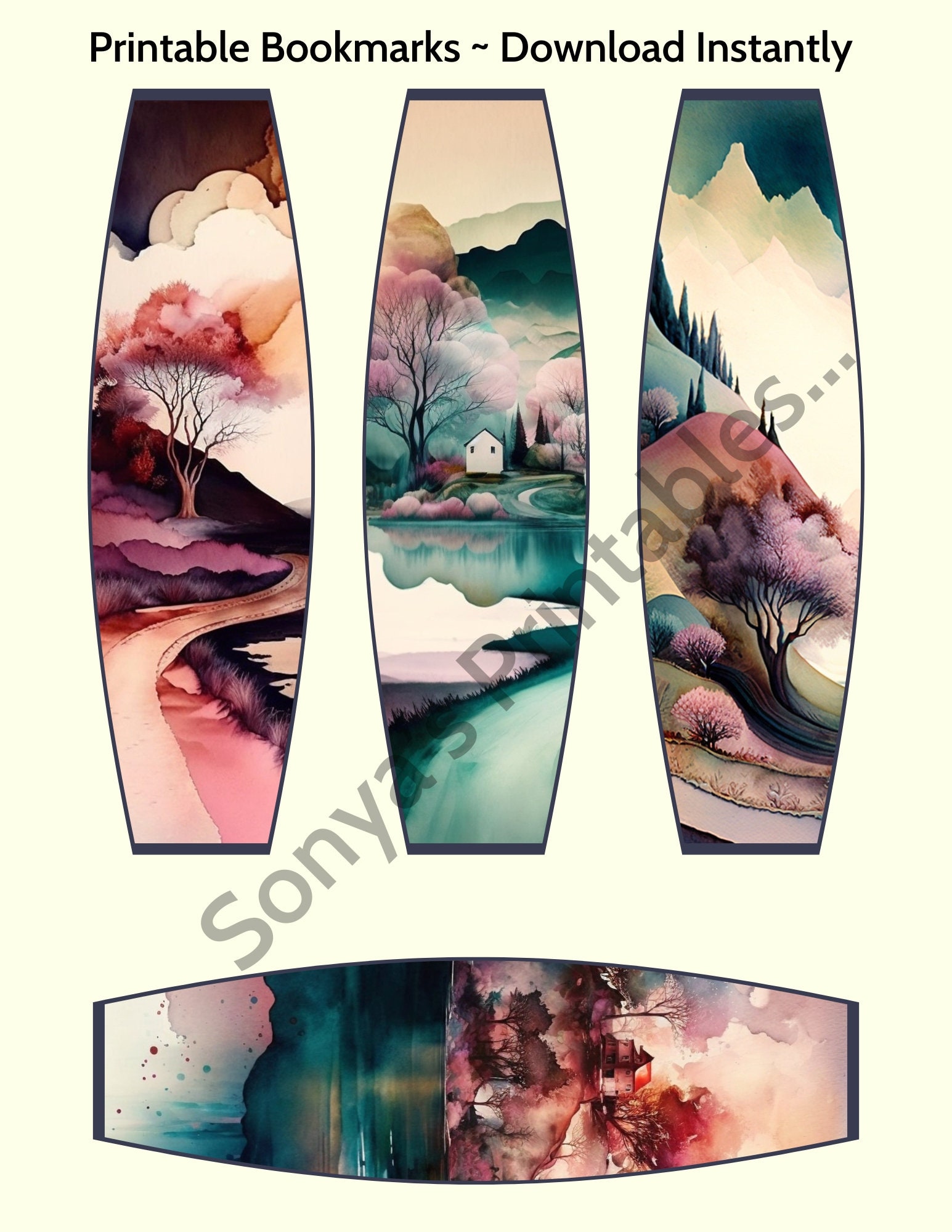 12 Pastel Landscape Bookmarks Printable Landscape Bookmarks Pastel ...