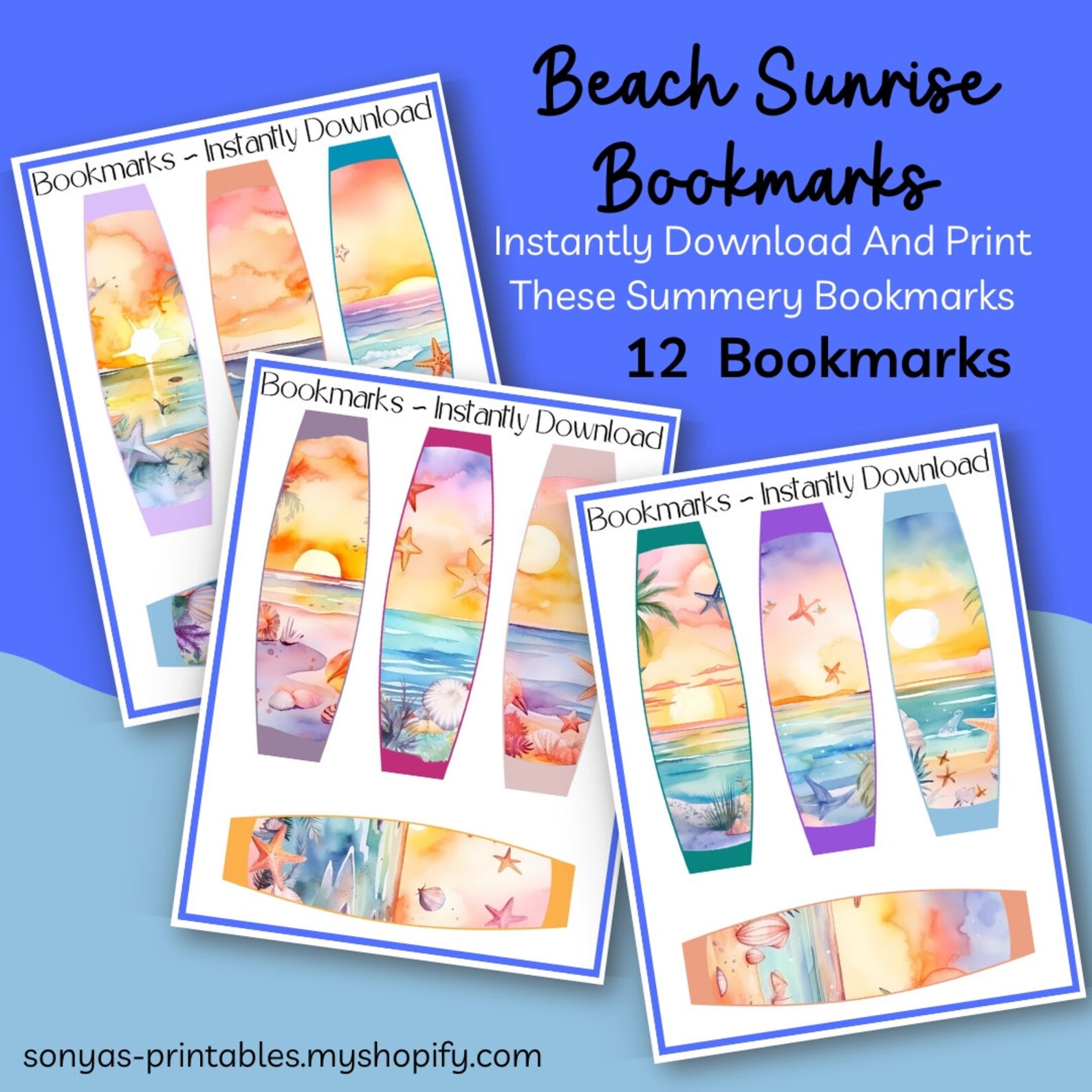 12 Unique Beach Sunrise Bookmarks | Printable Beach Bookmarks | Beach ...
