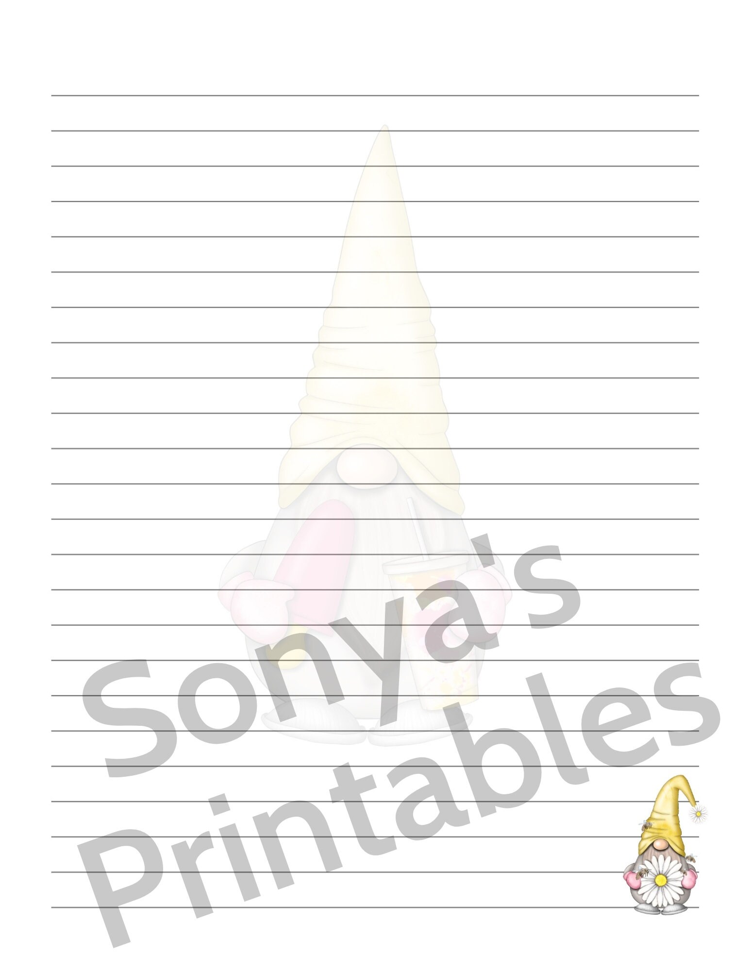 Summer Gnome Stationery Printable Gnome Note Paper Gnome Stationery ...
