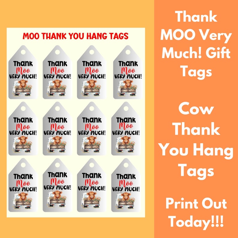 Printable Thank You "moo" Very Much Hang Tags | Moo Thank You Gift Tags ...