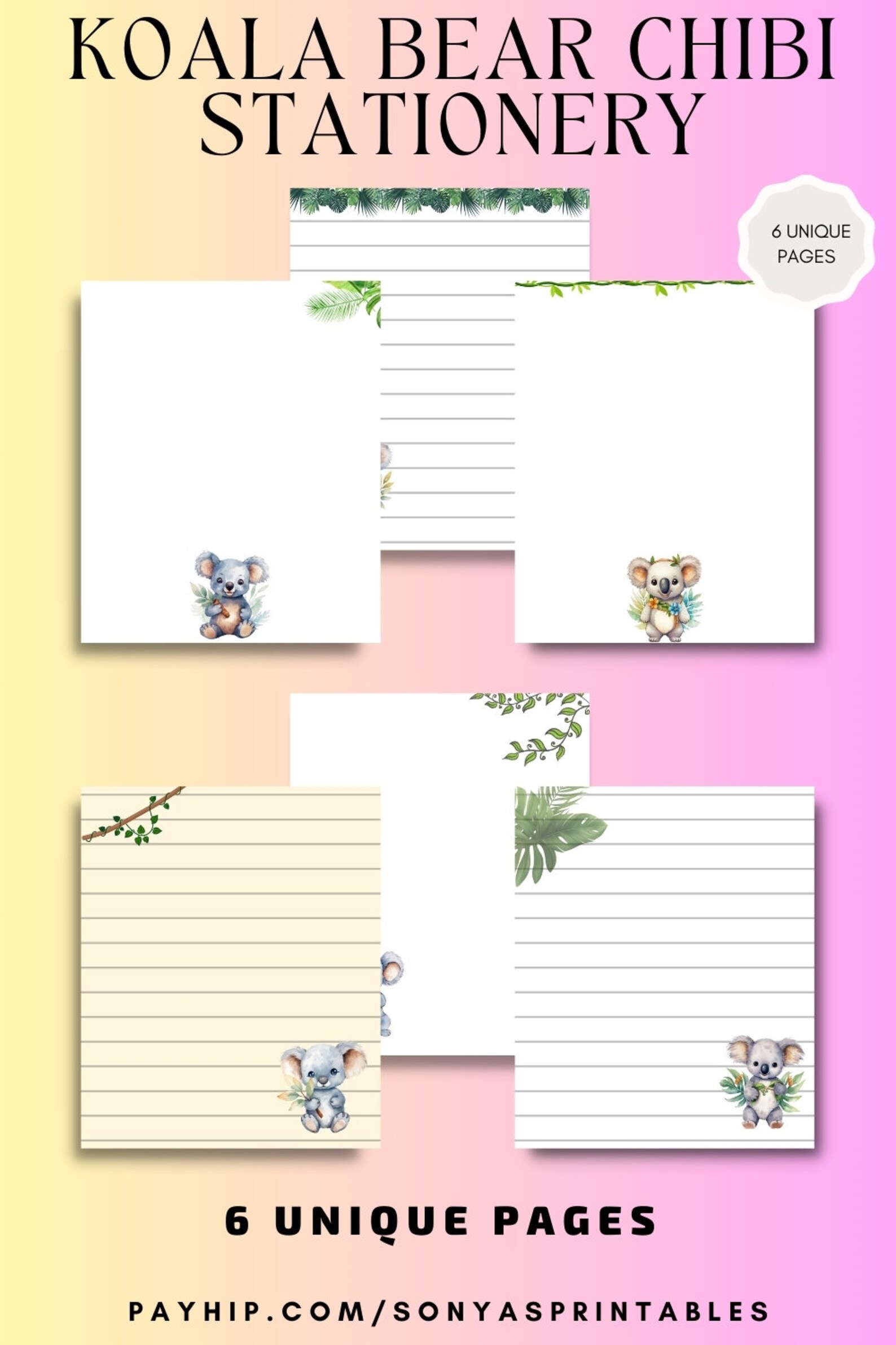 Printable Koala Bear Chibi Stationery | Koala Bear Writing Paper ...