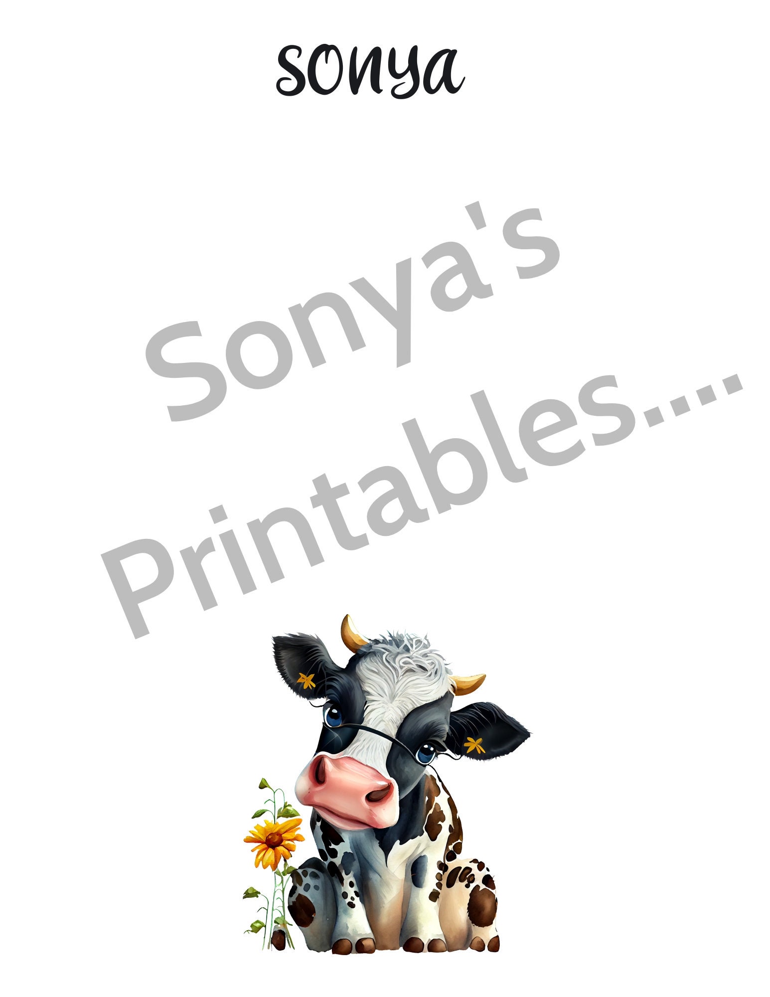 Personalized Cow and Sunflower Printable Stationery Cow and Sunflower ...